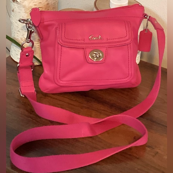 Coach | Bags | Coach Mini Hot Pink Leather Crossbody | Poshmark